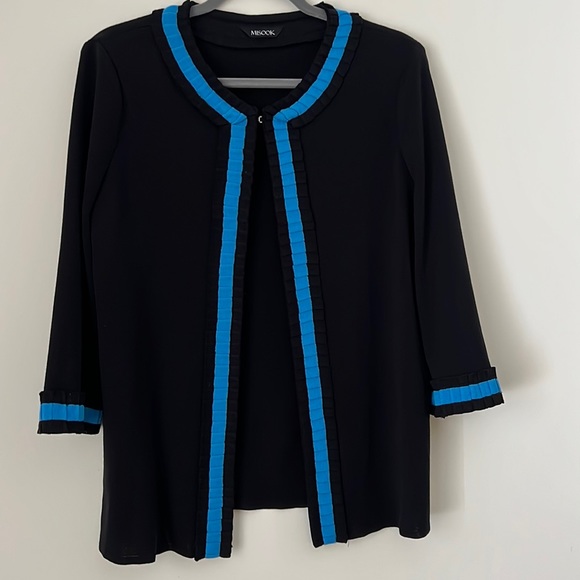 Misook | Sweaters | Misook Jacket Open Ruffled Front Blue Trim | Poshmark